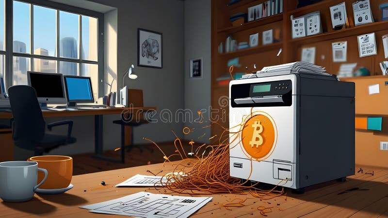 Office Printer Printing Bitcoin with Tangled Cord Stock Illustration ...