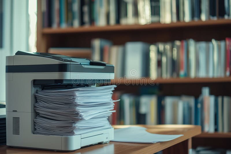 Office Printer with Stacked Papers Stock Illustration - Illustration of ...