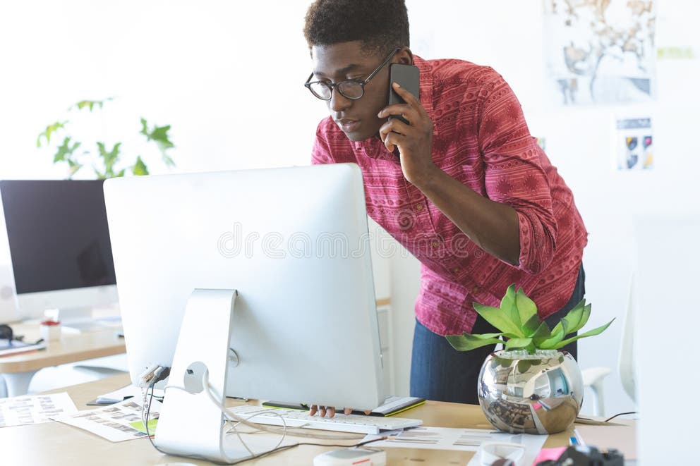 In Office, Professional Multitasking Using Smartphone and Computer ...