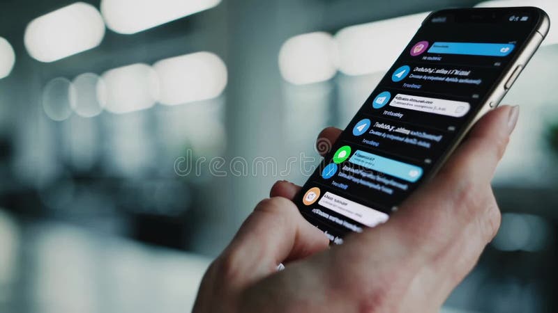 Professional Worker Swiping Digital Messages Across Smartphone Screen ...