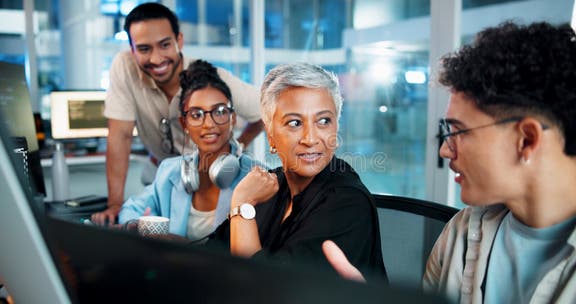 Office, Programmer and Group with Computer, Brainstorming and ...