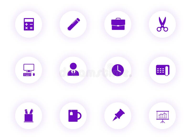 Office Purple Color Vector Icons on Buttons Stock Vector - Illustration ...