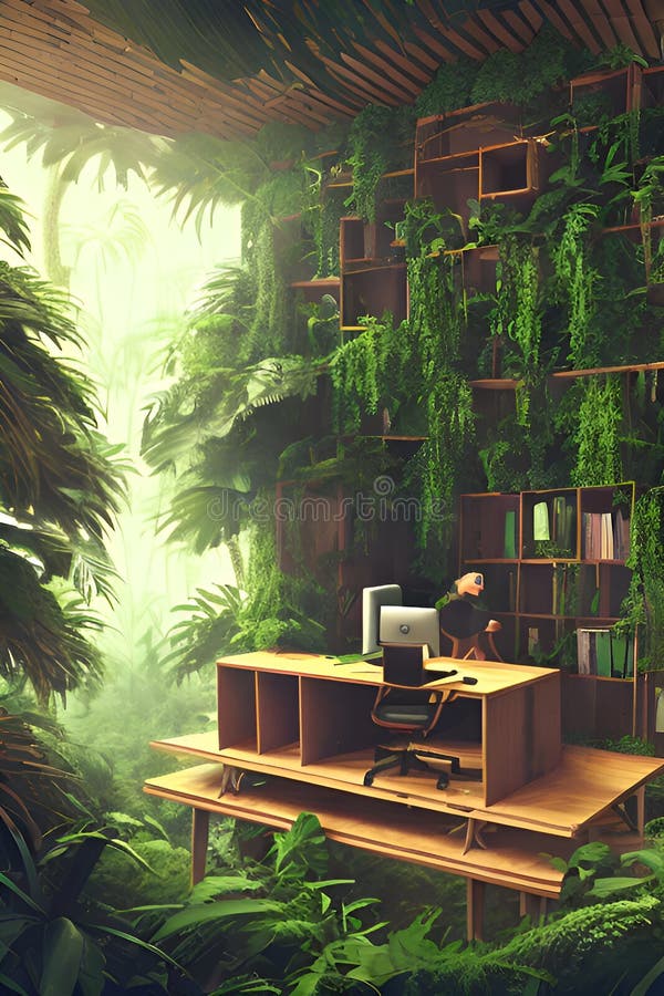 An Office in the Rainforest Stock Illustration - Illustration of ...