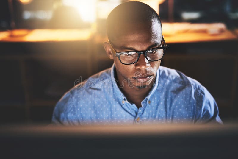 Office, Reading and Business Black Man on Computer for Website ...