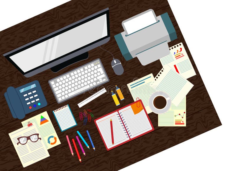 Office. Realistic Workplace Organization. the View from the Top Stock ...