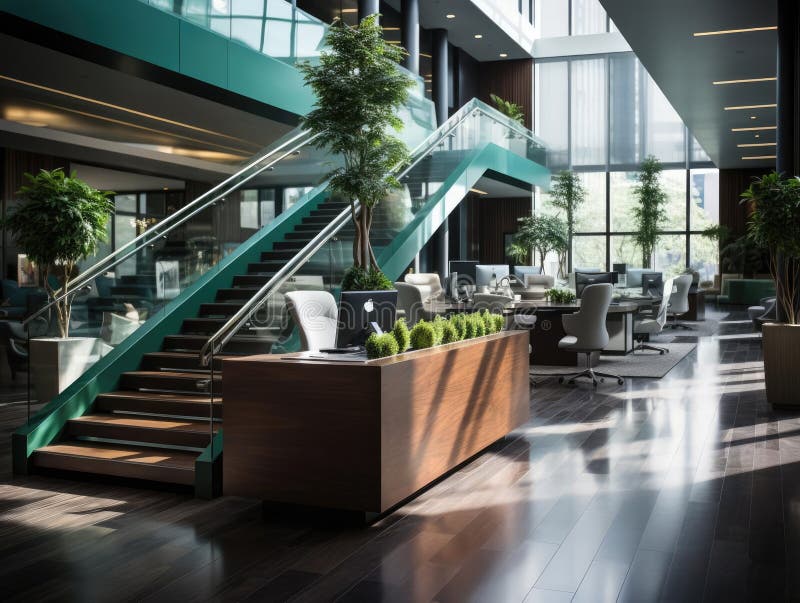 Office Reception with Augmented Reality Wayfinding Stock Illustration ...