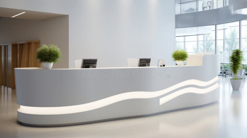 An Office Reception Desk with a Modern, Welcoming Design Stock ...