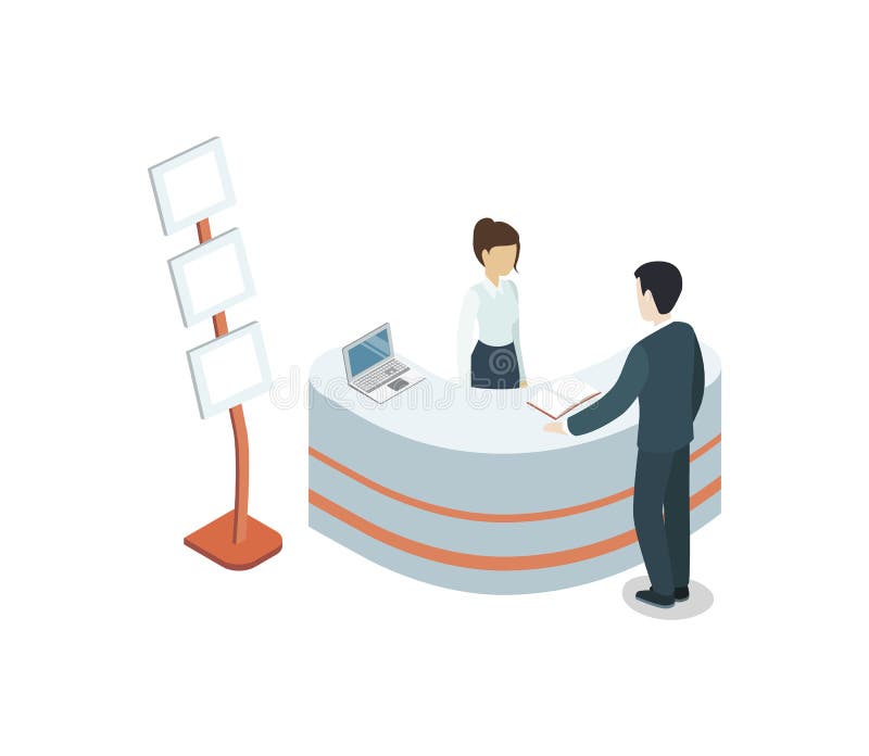 Reception Counter Desk Isometric 3D Element Stock Vector - Illustration ...