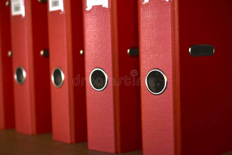 Office Red Folders on the Shelf in the Office Stock Image - Image of ...