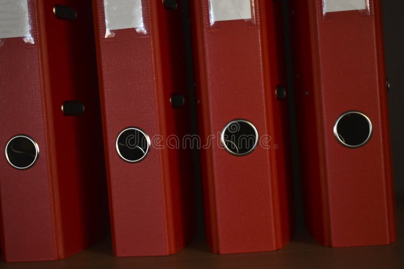 Office Red Folders on the Shelf in the Office Stock Photo - Image of ...