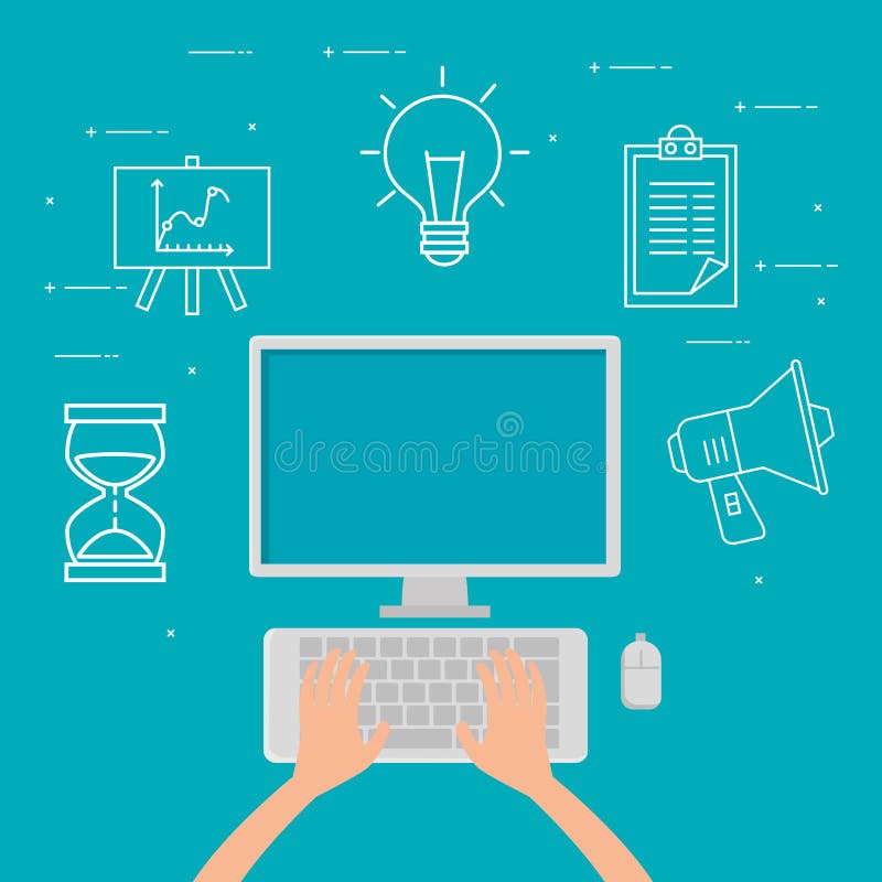 Office Report and Hand with Computer Technology Stock Vector ...