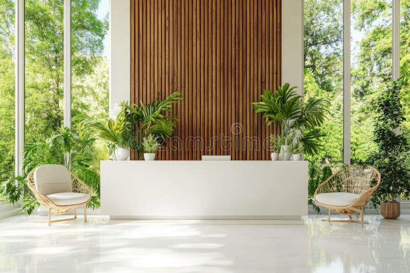 The Office Room is Filled with Light and Features a White Reception ...