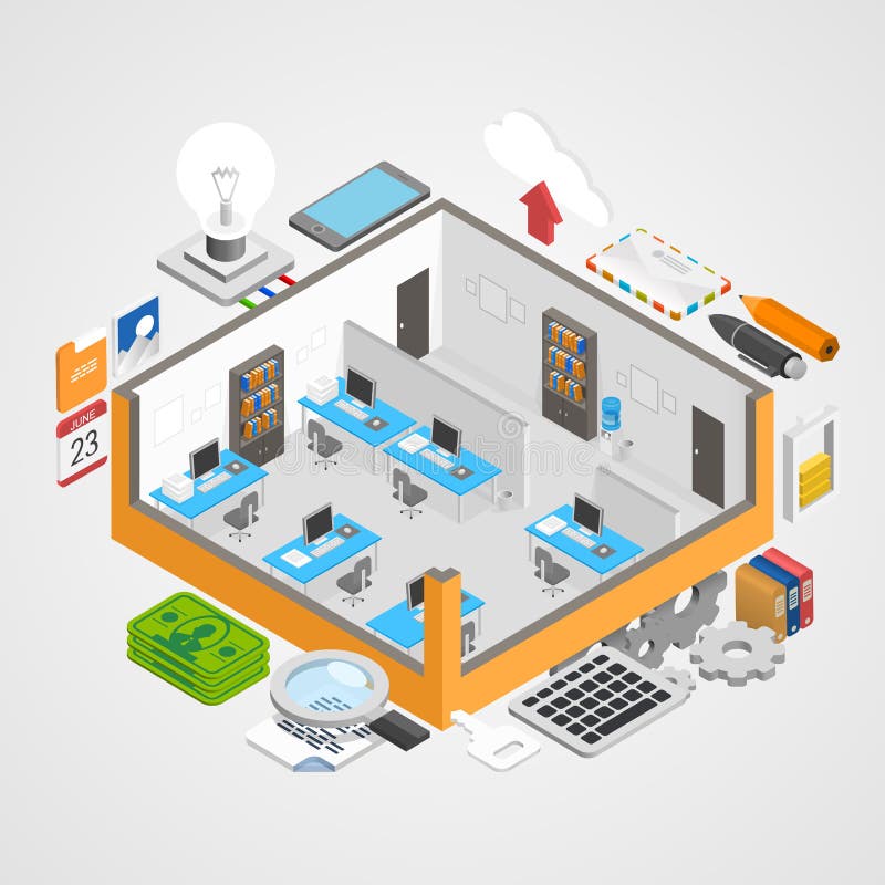 Office room icons set stock vector. Illustration of modern - 49988858