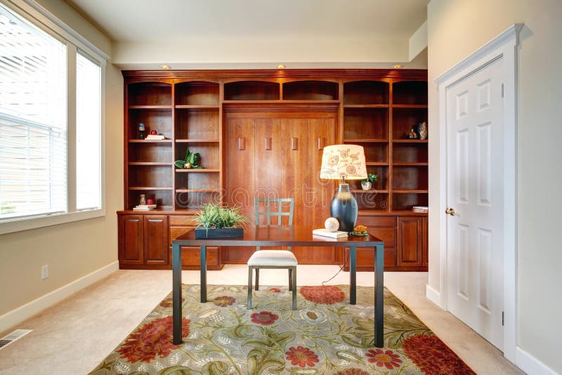 Library with Cherry Wood Paneling Stock Photo - Image of room, estate ...