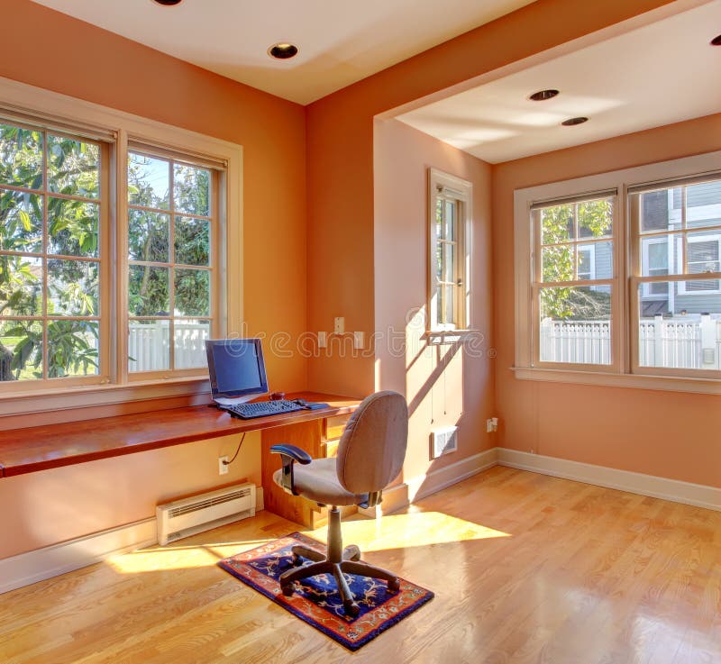 Office Room Interior in Peach Color Stock Photo - Image of empty, study ...