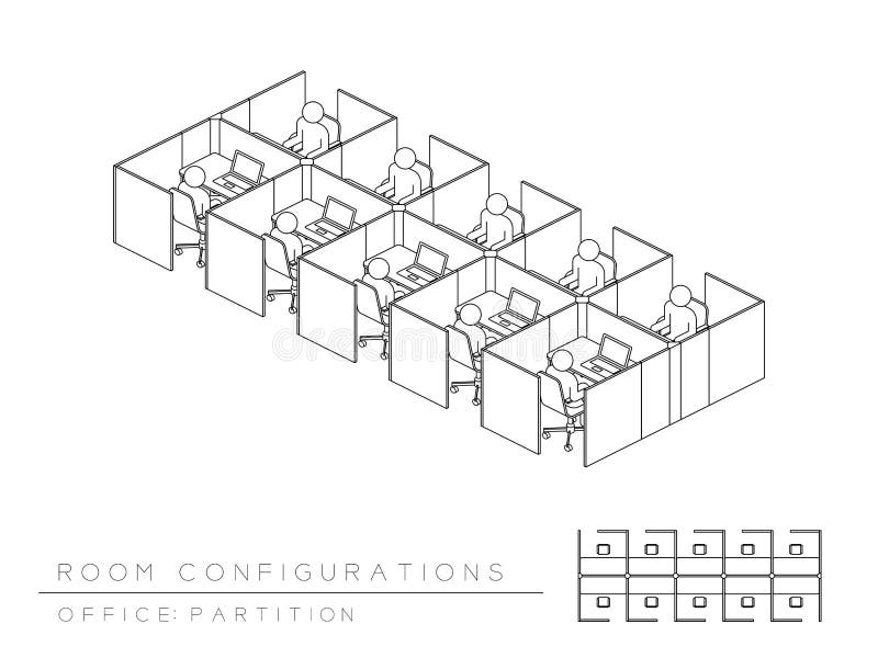 Office Room Setup Layout Configuration Half Partition Style ...