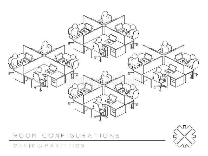 Office Room Setup Layout Configuration Half Partition Style ...