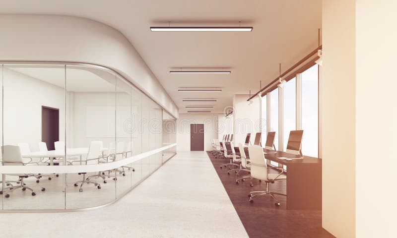 Office with Rounded Corners Conference Room, Toned Stock Illustration ...