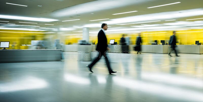 An Office Scene with Motion Blur Capturing People in the Background ...