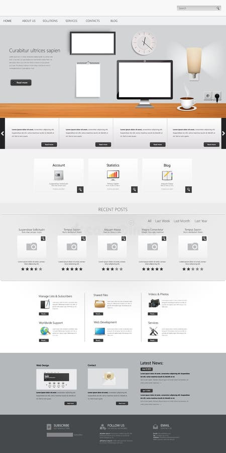 Website Design Template with UI Elements Kit, Flat Design Concept ...