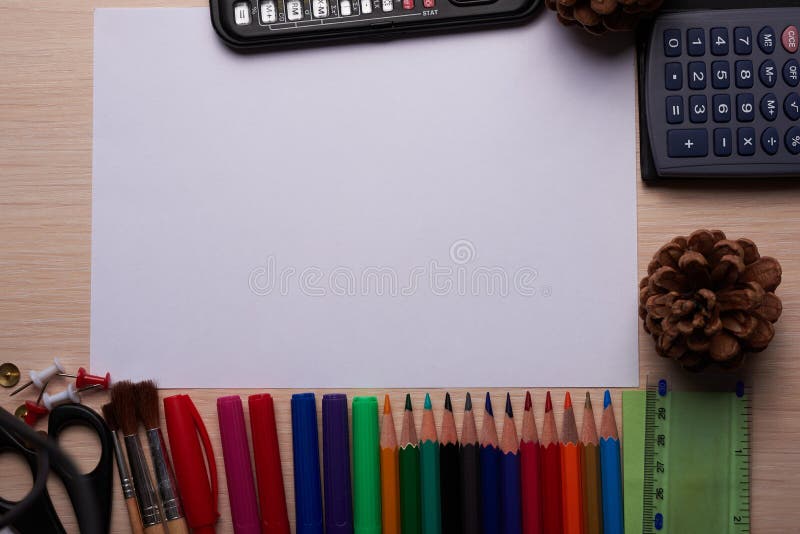 Office and School Stationery on the Table Stock Image - Image of leaf ...
