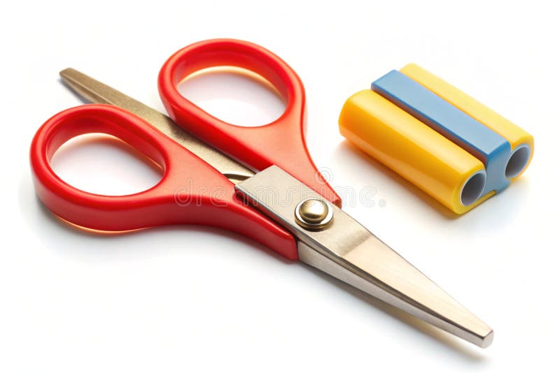 Office Scissors and Sharpener Isolated on White Background Stock ...