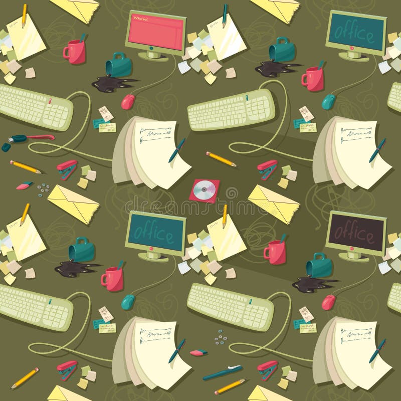 Office Seamless Pattern with Objects Stock Vector - Illustration of ...