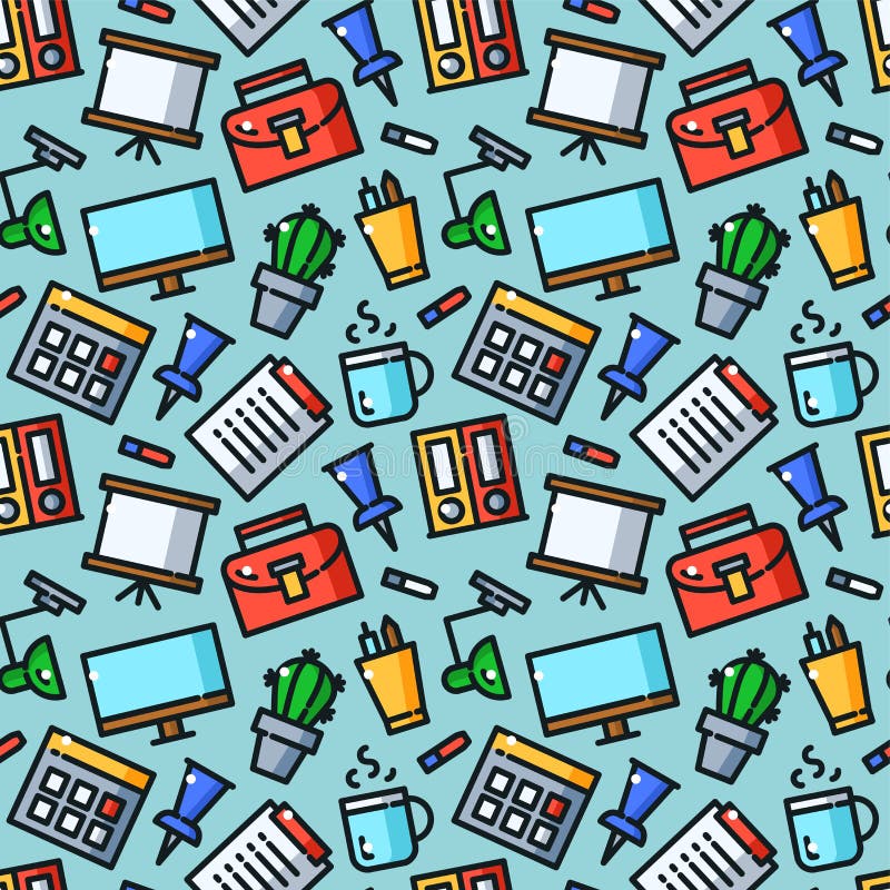 Office Seamless Pattern Vector Illustration Stock Vector - Illustration ...