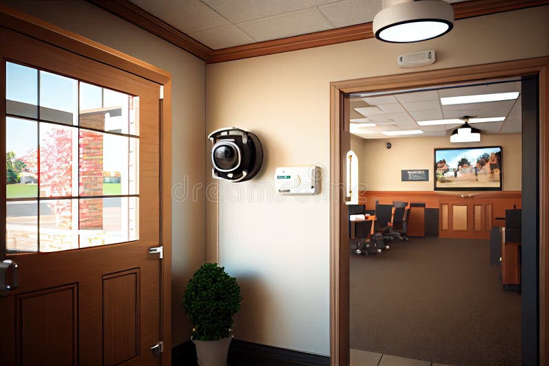 Office Security Camera, Showing View of Reception Area and Front Door ...