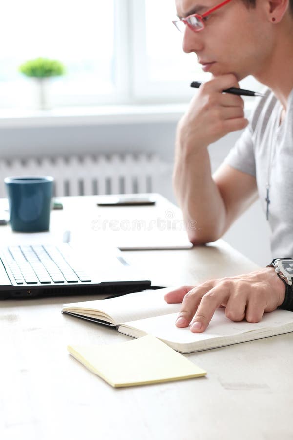 Office. Serious Man at Work Stock Image - Image of hair, gorgeous: 43162349