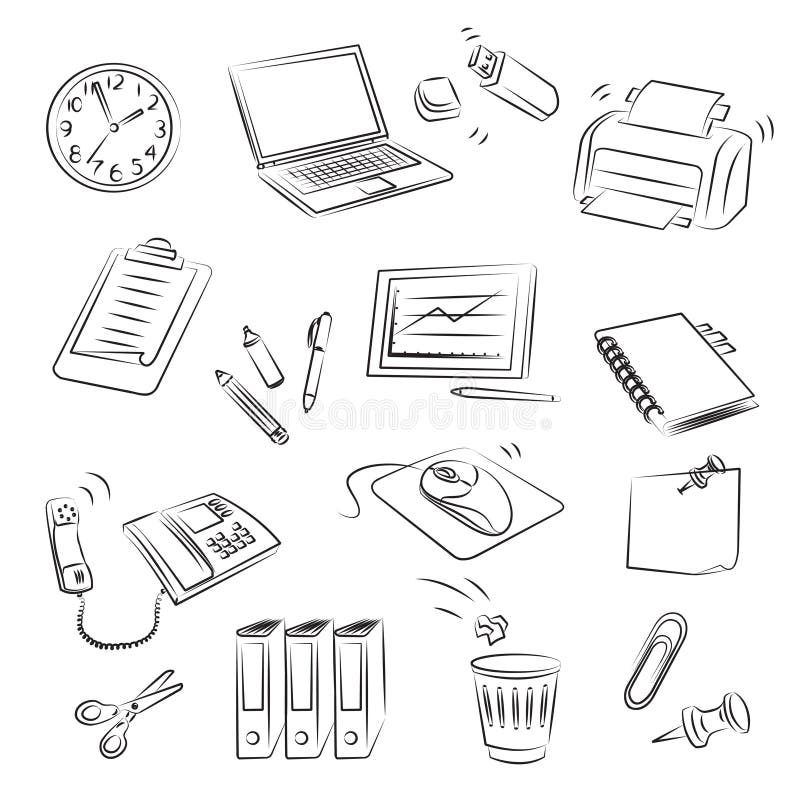 Office supplies sketch stock vector. Illustration of notice - 23436283
