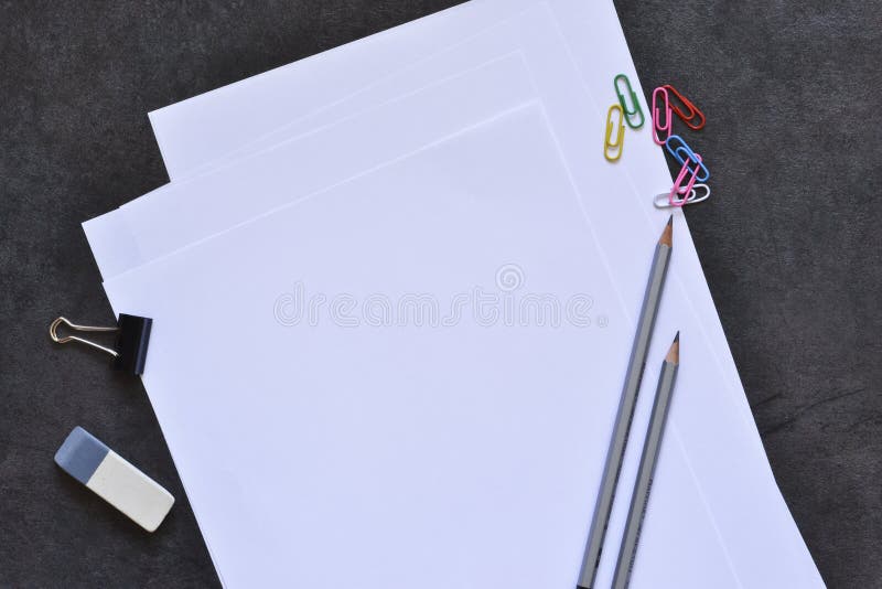 Office Set: White Sheets of Paper, Pen. Stock Image - Image of ...