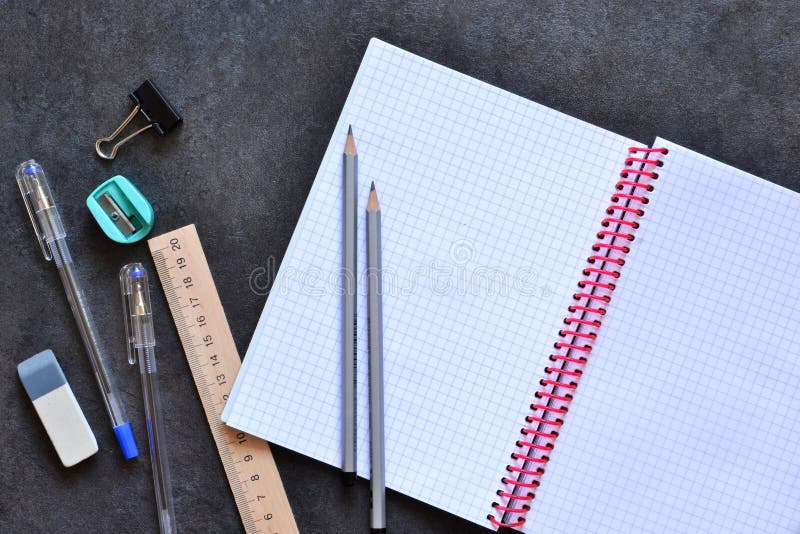 Office Set: White Sheets of Paper, Pen, Pencil Stock Image - Image of ...