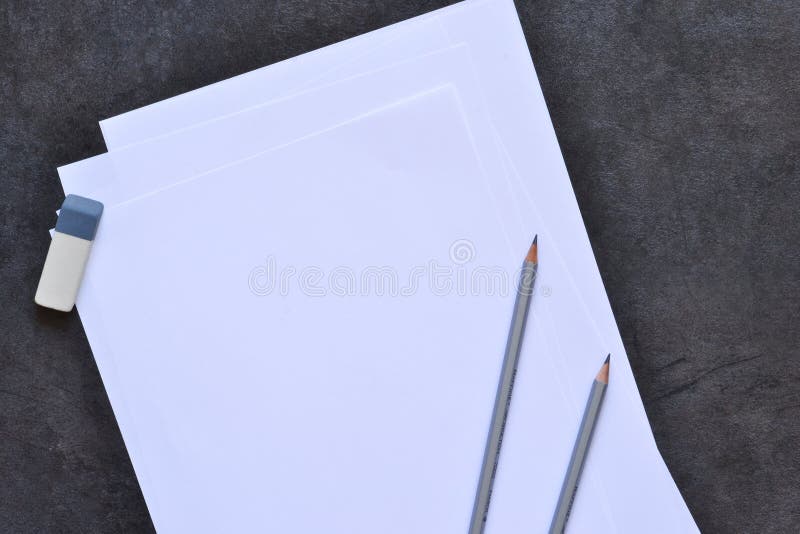Office Set: White Sheets of Paper, Pen, Pencil Stock Photo - Image of ...