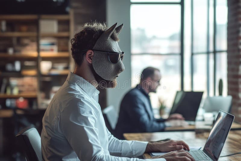 In an Office Setting, Amusing Individuals Dressed As Animals are at ...
