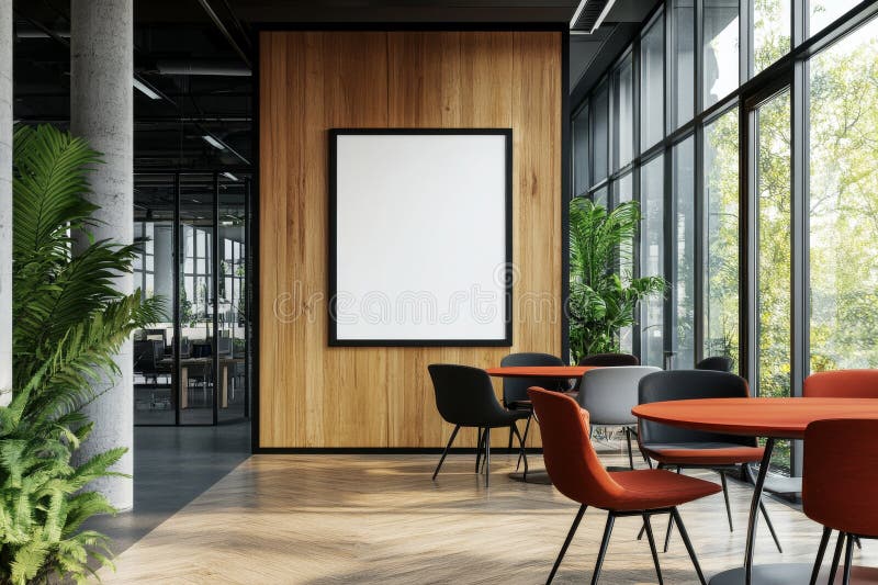 An Office Setting with Bright Lighting, Wooden Paneling, and a Blank ...