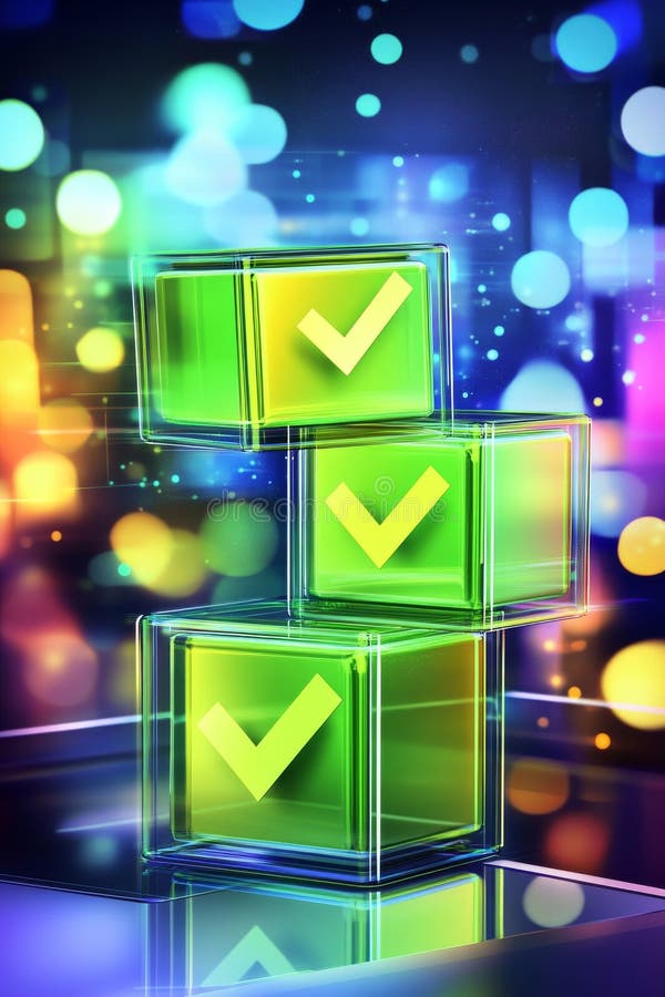 In an Office Setting, a Green Checklist Icon Denotes Cybersecurity and ...