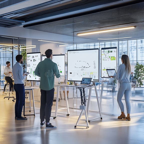 Office Setting with a Group of Young Adults Engaged in a Collaborative Workspace Stock Photo ...