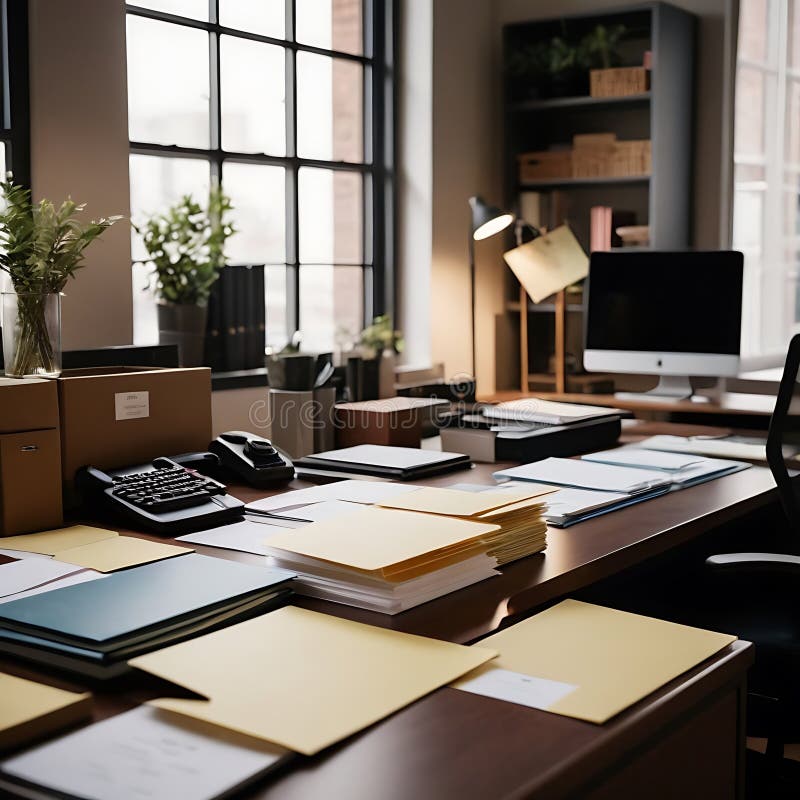 Office Setup with Envelopes in a Open Office Plan Setting Stock Image ...
