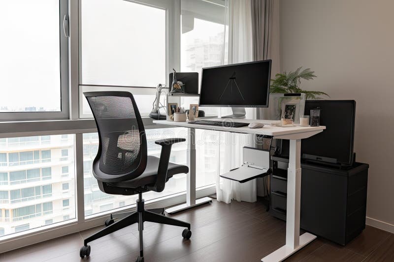 Office Setup with Ergonomic Chair and Standing Desk for Active Working ...