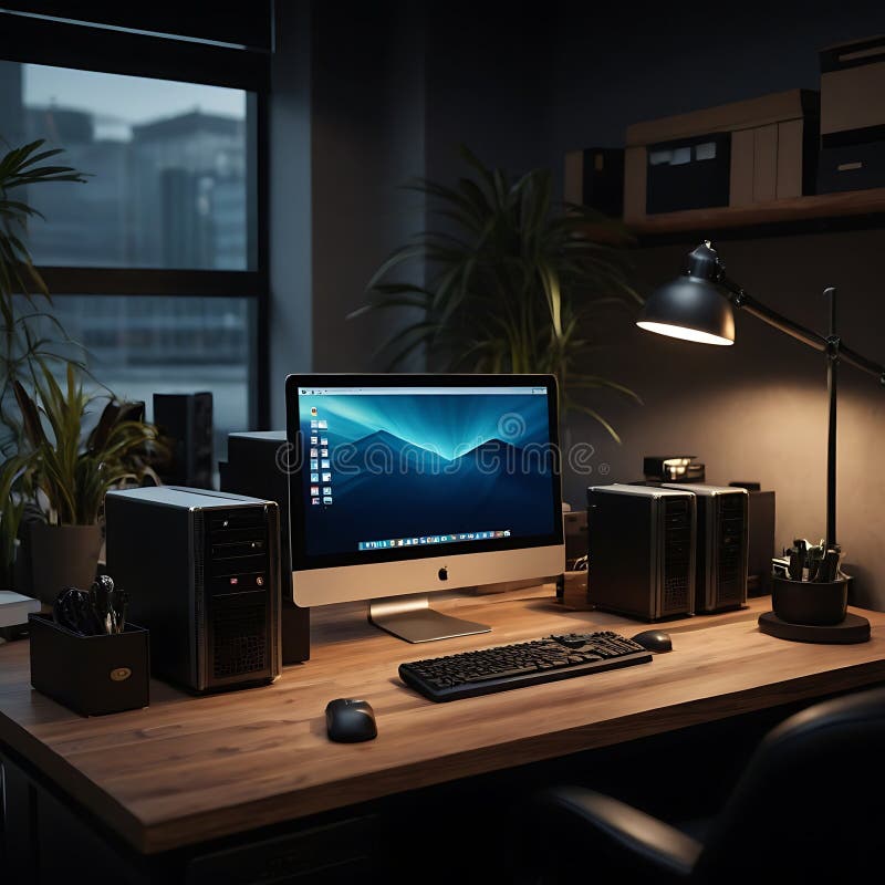 Office Setup with External Hard Drives in a Industrial Office Setting ...