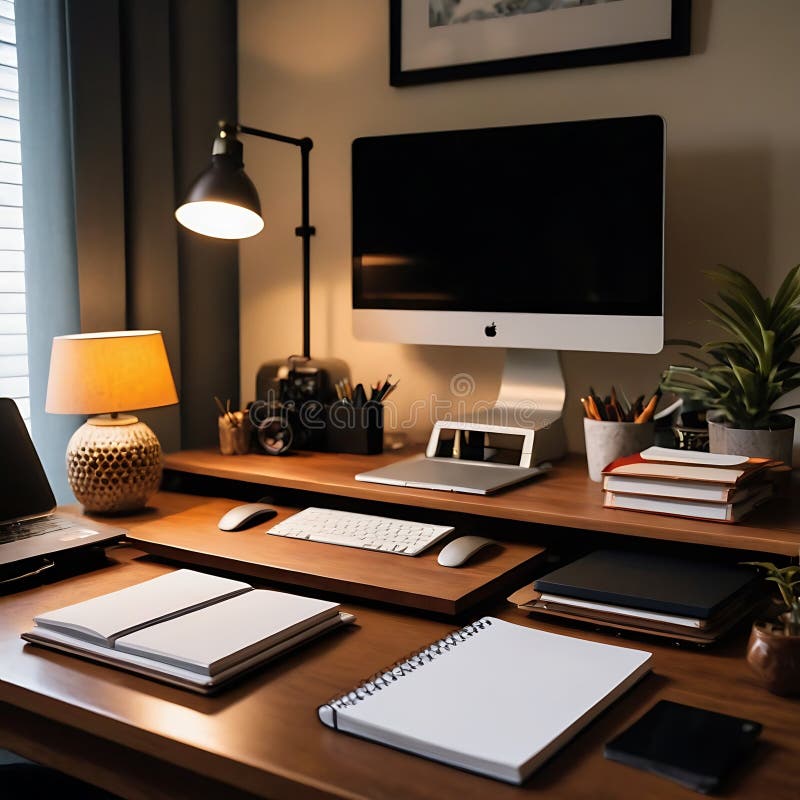 Office Setup with Notebooks in a Home Office Setting Stock Image ...