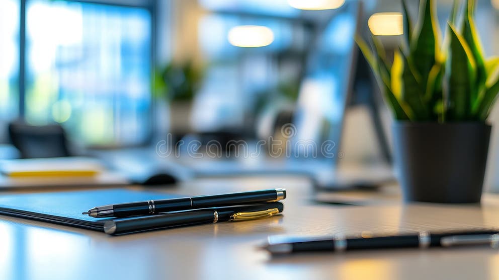 Office Setup with Pens in a Modern Office Setting Stock Illustration ...