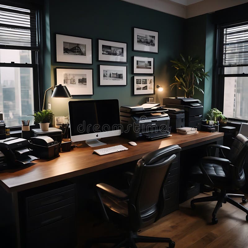 Office Setup with Printers in a Urban Office Setting Stock Photo ...