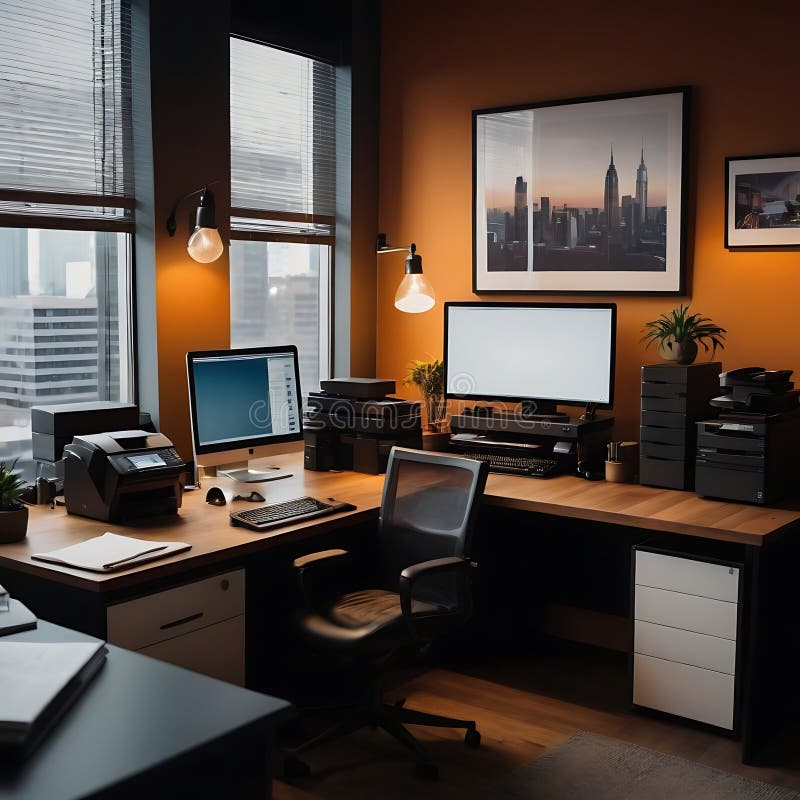 Office Setup with Printers in a Urban Office Setting Stock Image ...