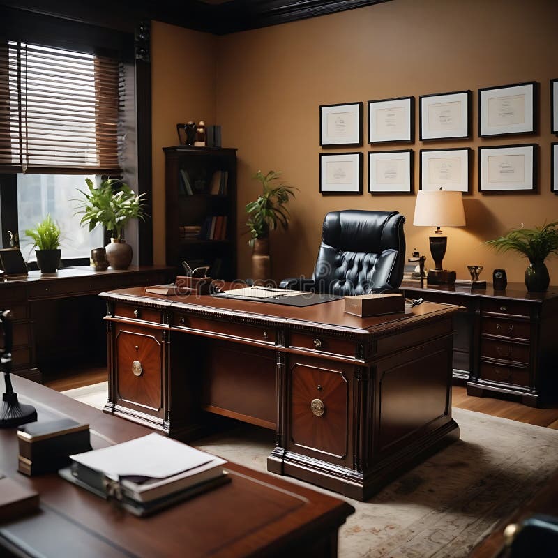 Office Setup with Scissors in a Executive Office Setting Stock Photo ...