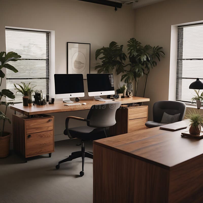 Office Setup with Standing Desks in a Modern Office Setting Stock Photo ...