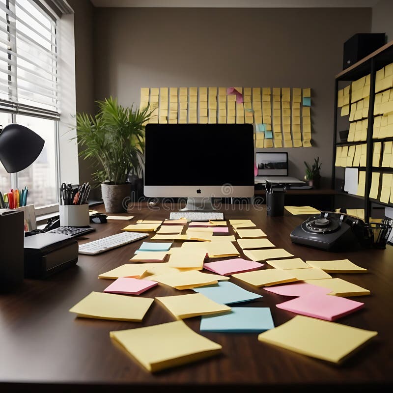 Office Setup with Sticky Notes in a Modern Office Setting Stock ...