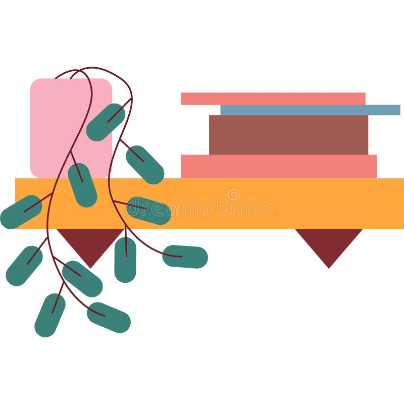 Office Shelf with Book Stack and Flower Icon Stock Vector ...