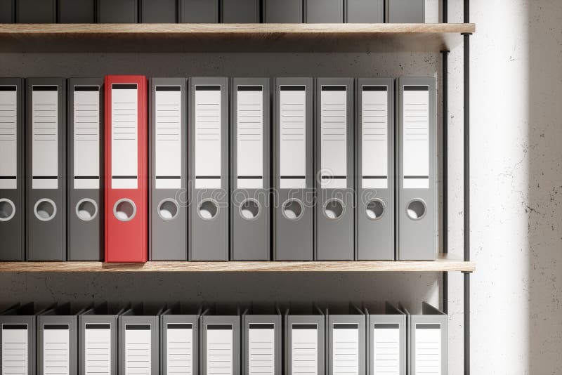 Office Shelves with Colorful Folders. Office Interior, Documentation ...